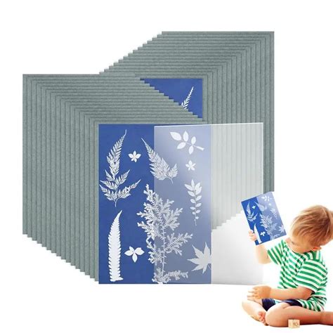 태양 인쇄 용지 시아 노타입 종이 A5 태양 광 드로잉 아크릴 패널 1 장 태양광 고감도 활성화 태양 인쇄 32 장