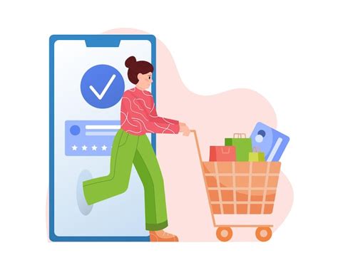 Premium Vector Cartoon Girl Comes Out Of Mobile App With Shopping