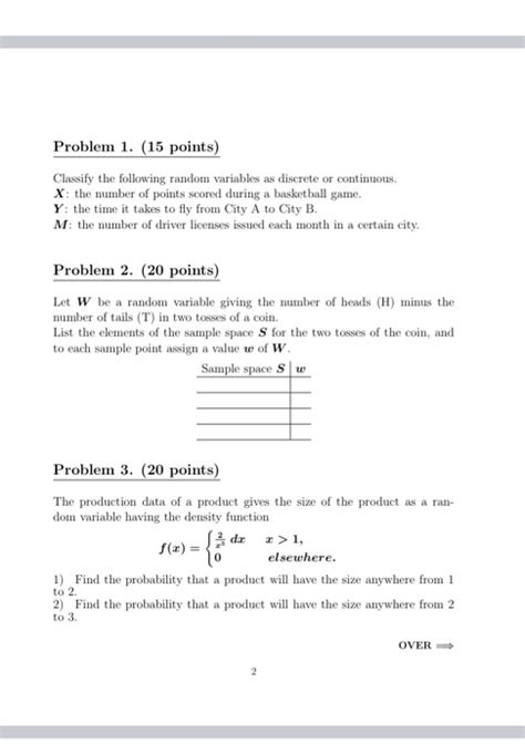 Solved Problem 1 15 Points Classify The Following Random