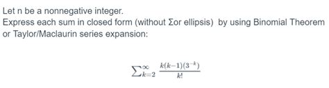 Solved Let N Be A Nonnegative Integer Express Each Sum In