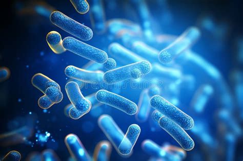 Close Up View Of Tiny Blue Bacteria Under Microscope Scientific Research And Microbiology