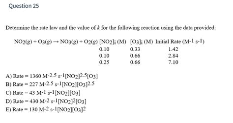 Solved Question 25 Determine The Rate Law And The Value Of K