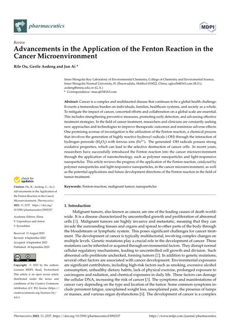 Pdf Advancements In The Application Of The Fenton Reaction In The