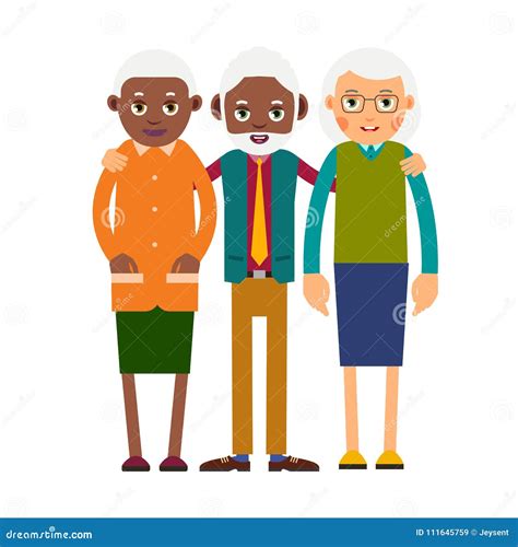Group Older People Three Aged People Stand Elderly Men And Women