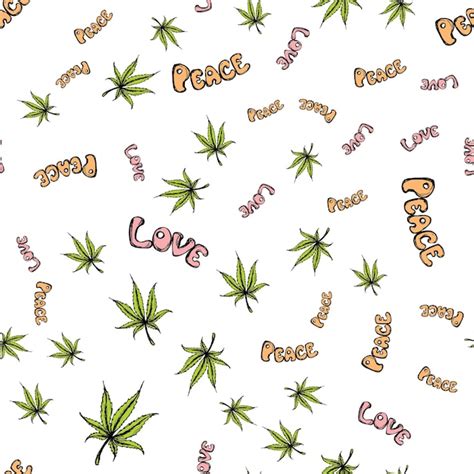 Premium Vector Seamless Pattern With Cannabis Leaf Peace Love Hand