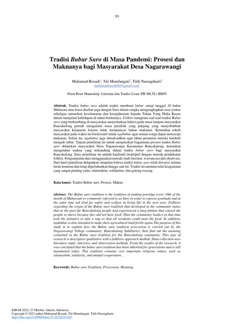 PDF Tradisi Bubur Suro Di Masa Pandemi Prosesi Dan Maknanya Bagi