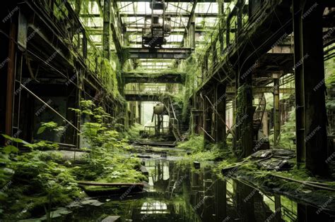 Premium Photo Abandoned Factory In The Forest With Reflection Of