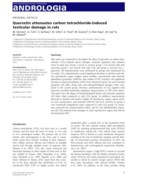 Pdf Quercetin Attenuates Carbon Tetrachloride Induced Testicular