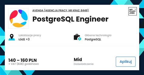 Praca Postgresql Engineer Data Avenga Agencja Pracy Nr Kraz 8448