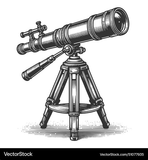 Antique Telescope On Tripod Engraving Royalty Free Vector