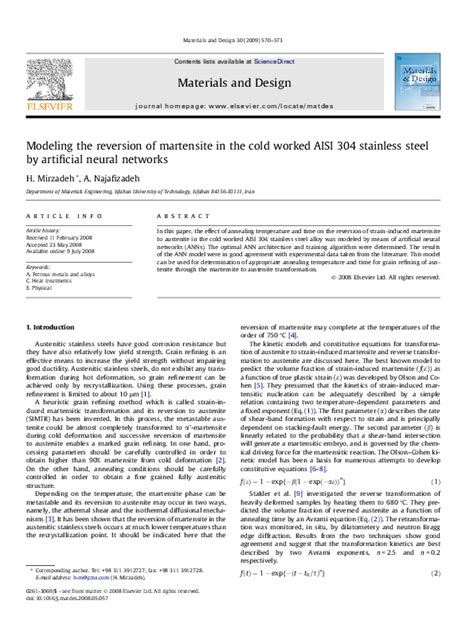 pdf modeling the reversion of martensite in the cold worked aisi 304