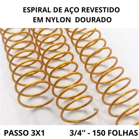 KIT C Espiral de Aço p Encadernação Revestido em Nylon fls Passo x DOURADO