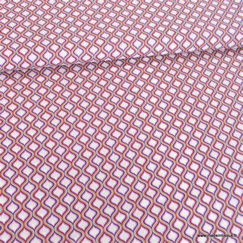 Popeline de coton motif géométrique losange Aubergine et lilas oeko tex