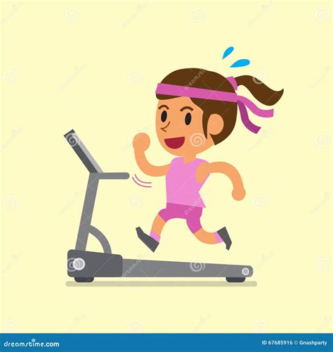 Cartoon Woman Running On Treadmill Stock Vector Illustration Of