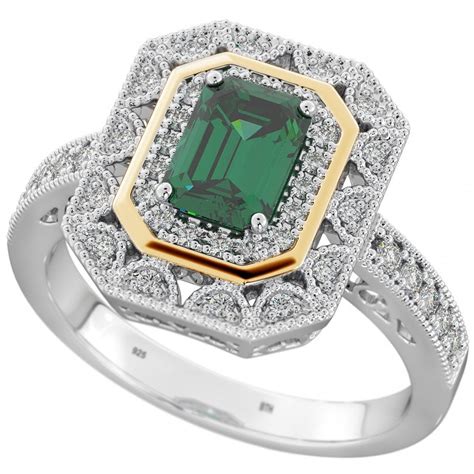 Sterling Silver Halo Ring With Emerald Cubic Zirconia