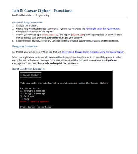 Solved Lab 5 Caesar Cipher Functions Fred Stiebler Chegg