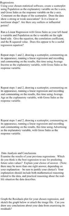 Solved Regressions Using Your Chosen Statistical Software