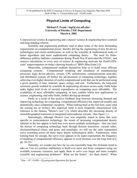 Physical Limits Of Computing Uf Cise