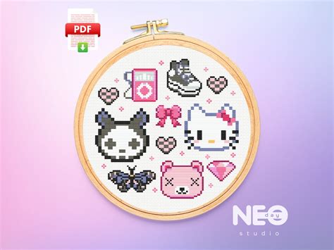 Y2k Pastel Goth Cross Stitch Pattern Keeper Pdf Downloadable Scenecore