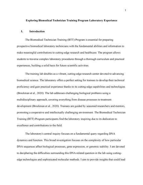 Exploring Biomedical Technician Training Program Laboratory Experience