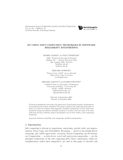 Pdf On Using Soft Computing Techniques In Software Reliability