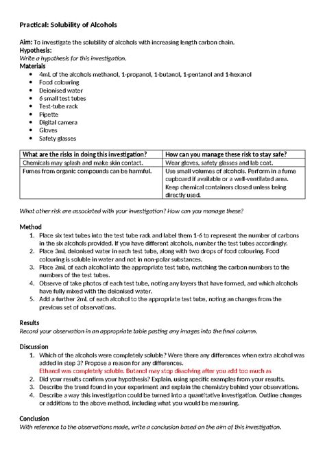 Practical Solubility Of Alcohols Practical Solubility Of Alcohols