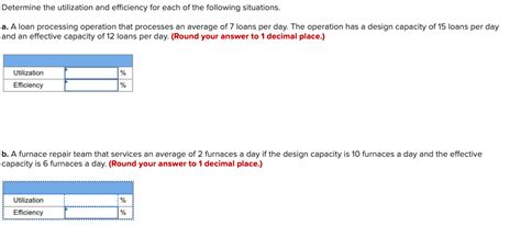 solved determine the utilization and efficiency for each of