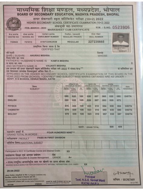 12th mark sheet anurag mishra pdf