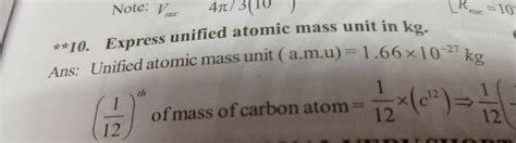 ∗ 10 Express Unified Atomic Mass Unit In Kg Ans Unified Atomic Mass