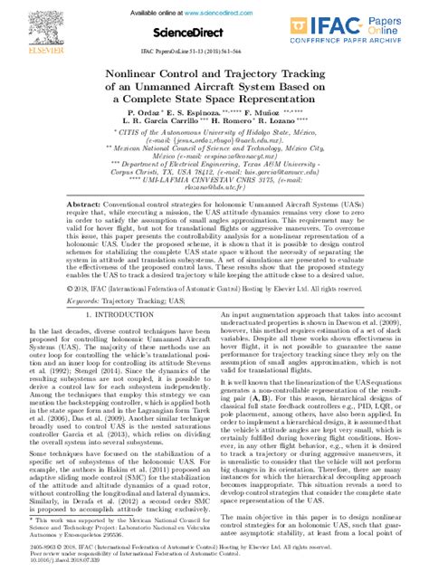 Pdf Nonlinear Control And Trajectory Tracking Of An Unmanned Aircraft