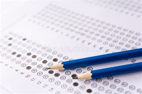 Pencil On Answer Sheets Or Standardized Test Form With Answers B Stock