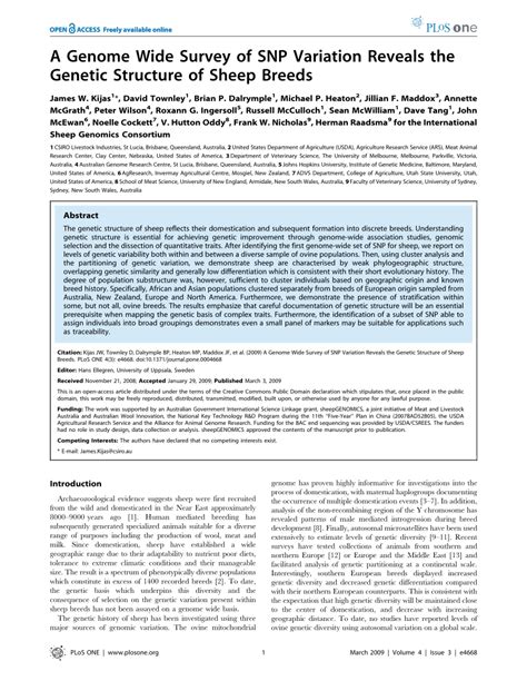 Pdf A Genome Wide Survey Of Snp Variation Reveals The Genetic