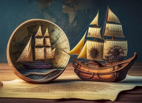 Vintage Nautical Exploration With Model Ships And Globe Stock Image