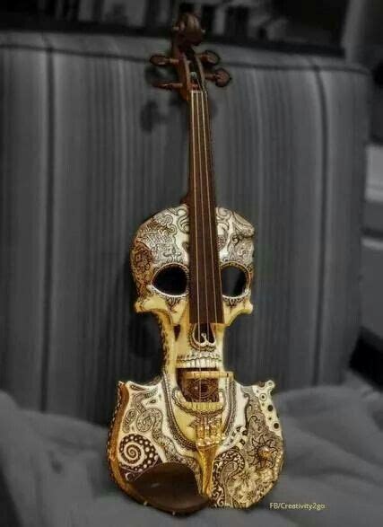 Evil Violin Art Skull With Violin Design Back Of Electric Violin