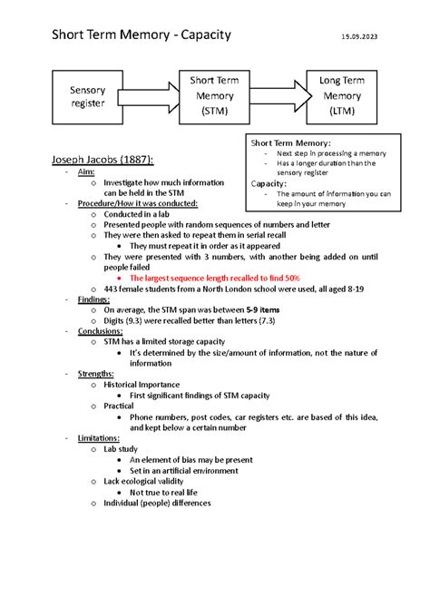 Short Term Memory Capacity Short Term Memory Capacity 19 Long