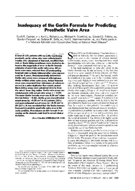 Pdf Inadequacy Of The Gorlin Formula For Predicting Prosthetic Valve Area