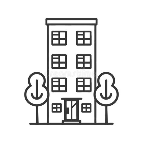 Apartment Building With Trees A Simple Line Drawing Stock Vector