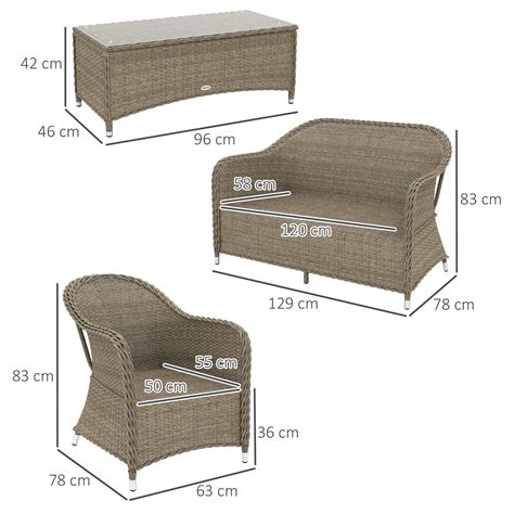 Outsunny Four Piece Rattan Sofa Set With Glass Top Table Orange