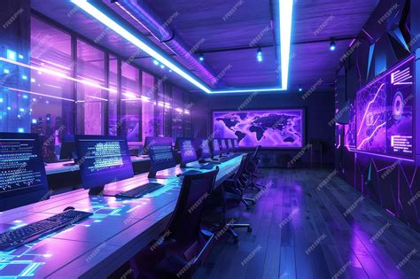 Premium Photo Modern Control Room With Multiple Monitors Displaying Data And Analytics