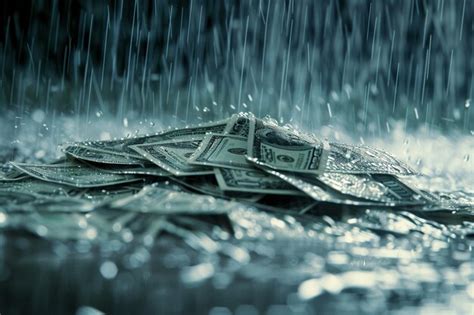 Premium Photo A Pile Of Money Drenched In Rain The Storm Raging