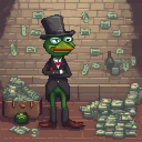 Froggy Fashionista A Pixel Art Of A Frog In A Top Hat Showcasing Wealth