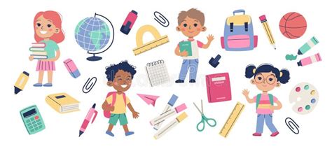 Flat Back School Elements Set Vector Illustration Stock Vector