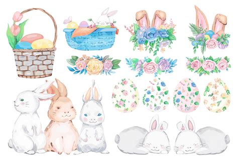 Cute Happy Easter Elements Set Celebration Vector Pattern Png And