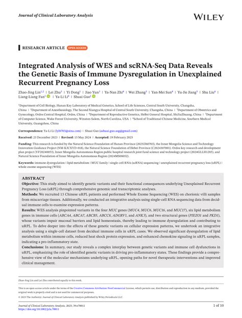 Pdf Integrated Analysis Of Wes And Scrna‐seq Data Reveals The Genetic