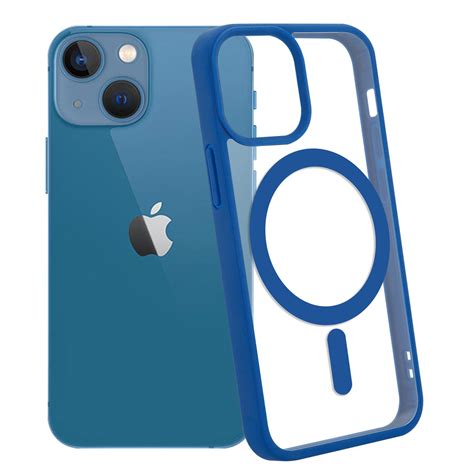 IPhone 13 Mini Magsafe Hoesje Transparant Gekleurde Rand Blauw