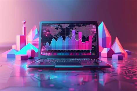 colorful laptop display with digital data charts and graphs for online
