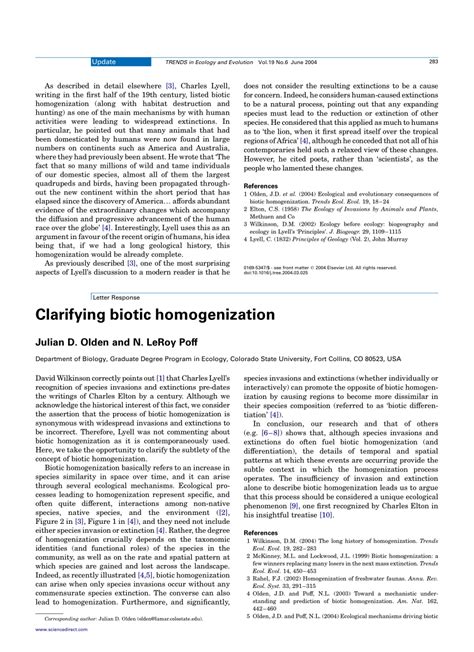 Pdf Clarifying Biotic Homogenization