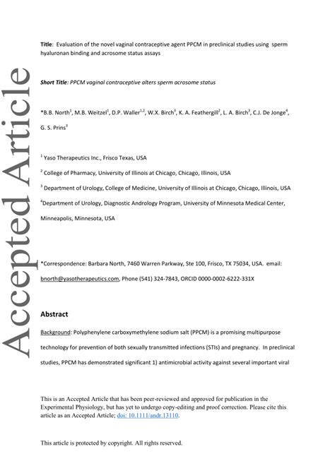 Pdf Evaluation Of The Novel Vaginal Contraceptive Agent Ppcm In
