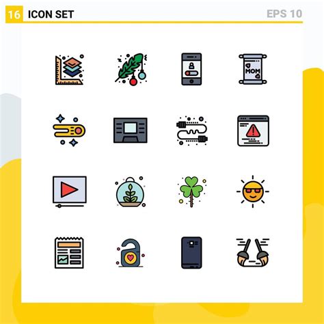 Mobile Interface Flat Color Filled Line Set Of 16 Pictograms Of Comet