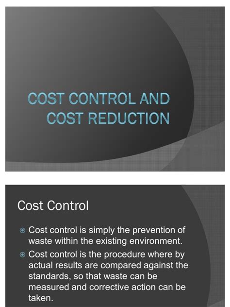Cost Control And Cost Reduction Cost Accounting Standardization